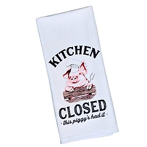 Kitchen Closed This Piggy's Had It - Waffle Weave Towel Funny Pig Chef Decor