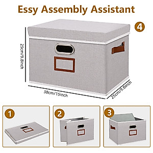 OUTBROS 4-Pack Large Collapsible Storage Bins with Lids, 15 * 9.8 * 9.8inch Foldable Fabric Storage Boxes Organizer Containers Baskets Cube with Label Window, for Home Bedroom Office, Light Gray