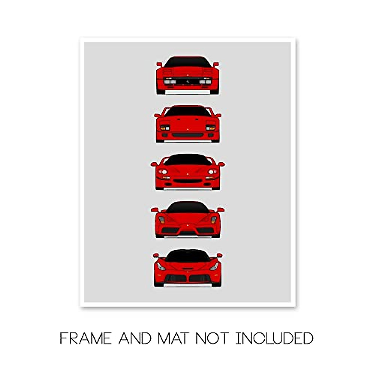 Ferrari Halo Generations Inspired Car Poster - Handmade Print of 288 GTO, F40, F50, Enzo, LaFerrari - Red, 8x10" Satin Print (Unframed) - Perfect Gift for Car Enthusiast
