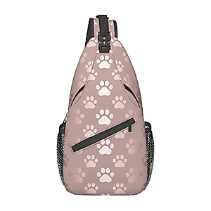 IRIHISKY Sling Bag for Men Women Rose Gold Dog Paw Animal Print Crossbody Backpack Casual Hiking Daypack for Travel Sport Running Chest Bag