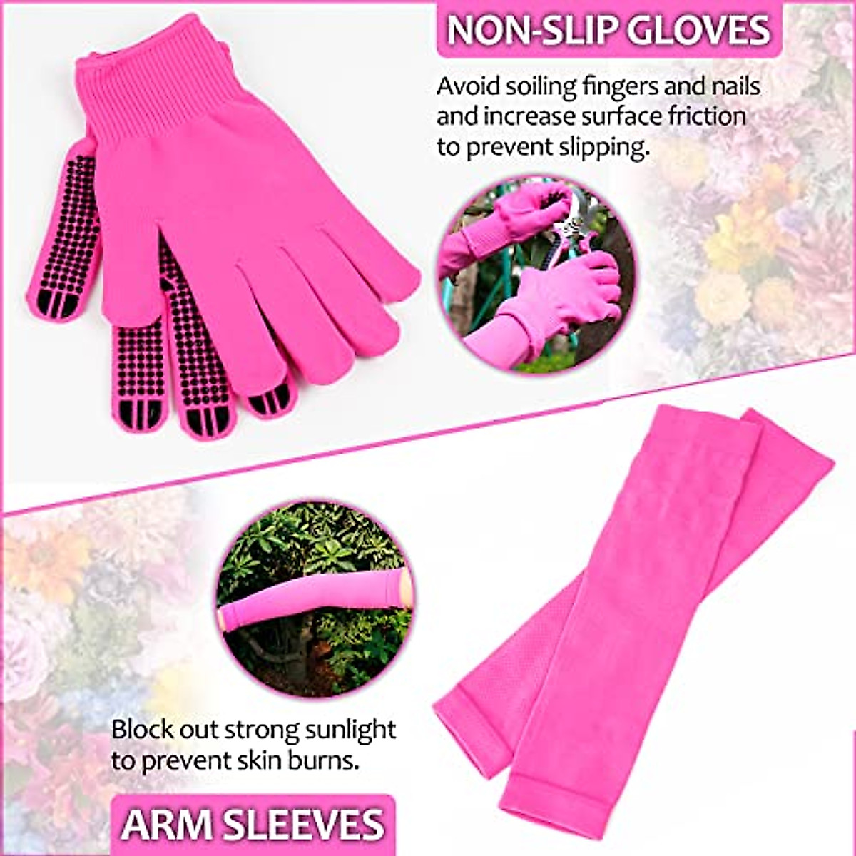 Garden Tool Set，10 Piece Pink Gardening Gifts for Women,with 2 in 1 Detachable Storage Bag, Trowel, Transplanter, Rake, Weeder, Cultivator, Purning Shears and 3 Additional Protection Tools(LANNIU)