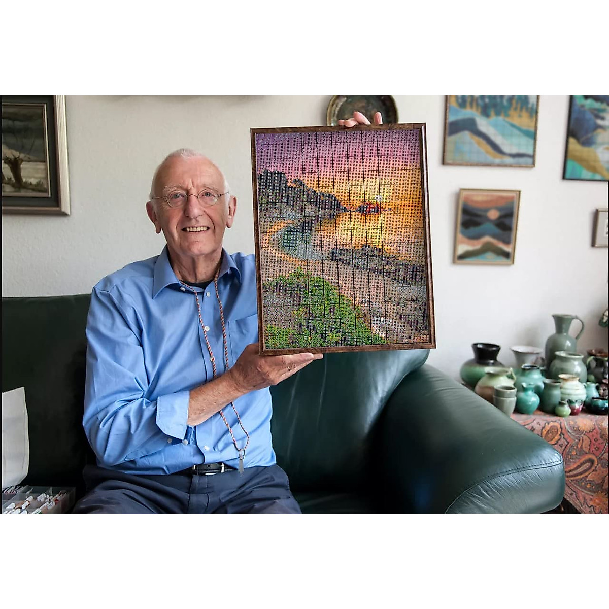 LWZAYS 4 Pack Cross Stitch Kits-Stamped Cross Stitch Kits for Adults Landscape Counted DIY Embroidery Needlepoint Kits Home Decor 12x16inch