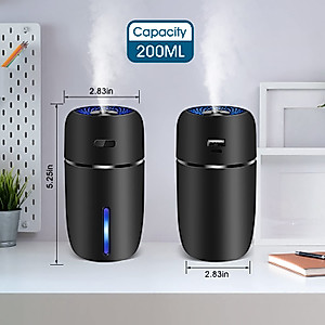 USB Car Humidifier, 200ml Mini Portable Humidifiers with 7 Colors LED Night Light, Quiet Operation, Adjustable Mist Modes for Bedroom Home Baby Office Car(Black)