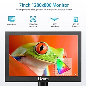 Dcorn 7 inch Mini Monitor,Small HDMI Monitor 1080P IPS Computer Monitors Support HDMI VGA BNC AV Input with Wall Bracket&Remote Control 1280x800 Pixel,160 Full Viewing w/Speaker