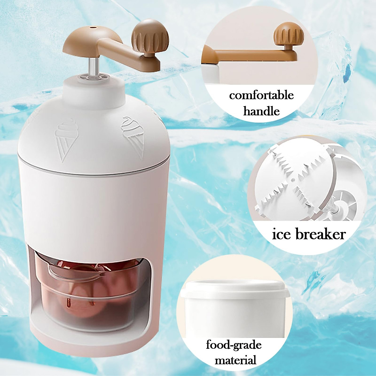 Manual Shaved Ice Shaver and Snow Cone Machines Portable Ice Crusher Table-Top Ice Maker with Free Ice Cube Tray, BPA Free