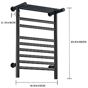 Bathroom Towel Warmer Electric Heated Towel Rack, Matte Black Towel Warmer Bathroom 304 Stainless Steel Electric Towel Rack Radiator Wall Mounted 89W Heated Towel Rail with Waterproof LED Switch, Bath