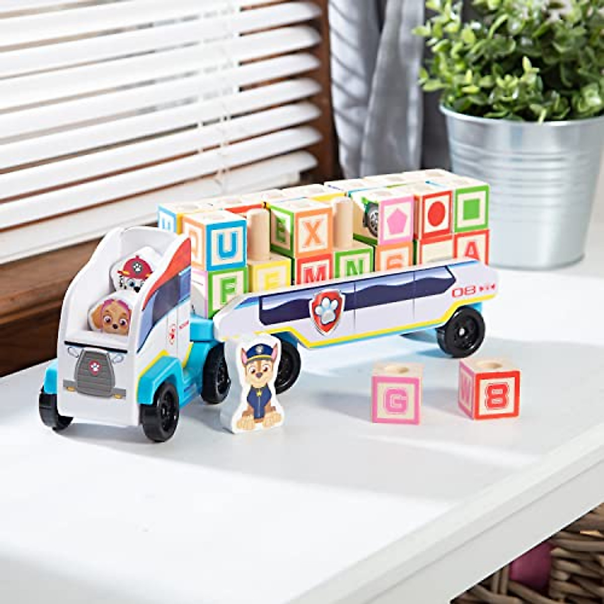Melissa & Doug PAW Patrol Wooden ABC Block Truck (33 Pieces) - Sort And Stack Toys, Alphabet Blocks For Toddlers, Vehicle Toys For Kids Ages 3+