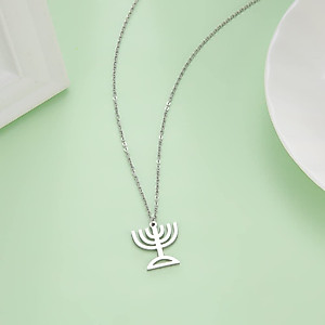 LIKGREAT Menorah Necklace Chanukah Necklace for Women Menorah Pendant Necklace Jewish Necklace for Women Hanukkah Jewelry