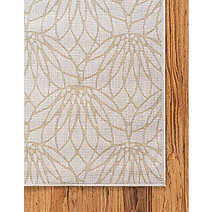 Unique Loom Glam Collection Geometric, Floral, Metallics, Modern, Chic Area Rug, 8 ft x 10 ft, White/Gold