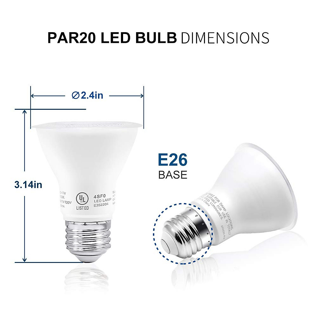 YGS-Tech PAR20 LED Bulb, 7W Dimmable Flood Light Bulbs (50W Equivalent), LED Spotlight Bulb, 3000K Warm White, 500 Lumens, E26 Base, Indoor/Outdoor - UL Listed, 6 Pack