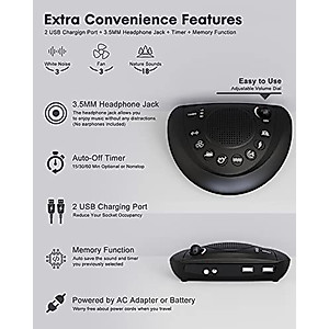 White Noise Machine – Portable Sound Machine Sleep Therapy with 24 Non Looping Natural Soothing Sounds, Memory Function, Auto-Off Timer, 2 USB Charger, Headphone Jack for Adults Baby Kids Travel