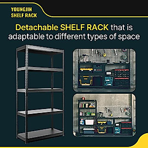 YOUNGJIN SHELF RACK Full-Metal 35.4” W x 15.7” D x 70.8” Heavy Duty 5-Tier Storage Shelving Unit