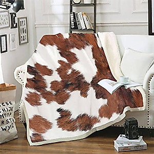 Brown White Cow Skin Print Blanket Soft Sherpa Fleece Farm Animal Skin Fur Throw Blankets Cows Pattern Blanket for Couch Sofa Blanket Stitching Blanket 40x50 Inch