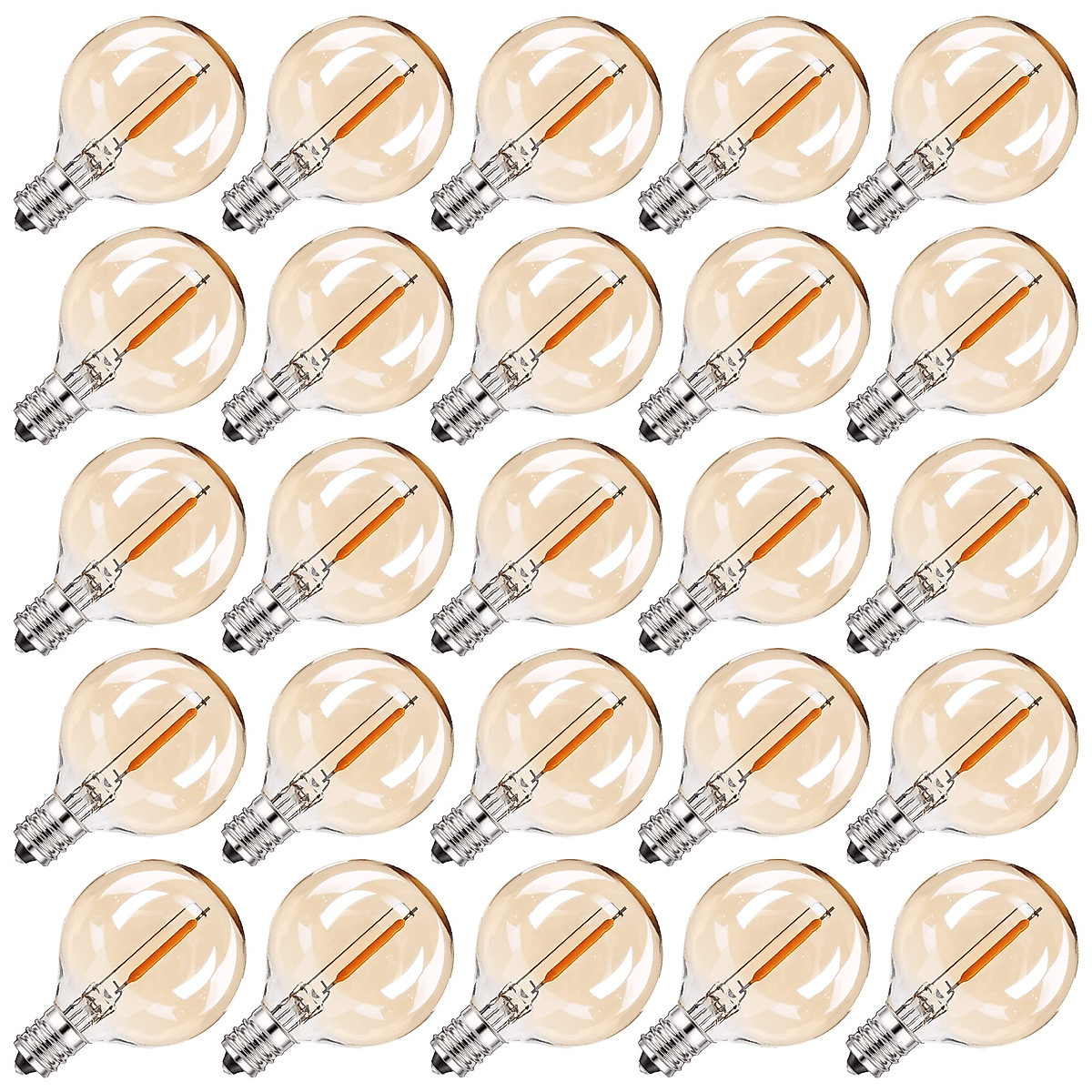 Sphoon Pack of 25 G40 Amber Glass Led Replacement Bulbs, 1W Equivalent 10W E12 Screw Base Soft Warm 2200K Globe Light Bulb for Indoor & Outdoor Led String Light Party Patio Garden Decor, CRI 90+