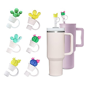 6-Pack Cactus Silicone Straw Cover Cap for Stanley Compatible with 30 & 40 Oz Tumblers with Handles Drinking Straw Toppers Reusable Straw Tips Lids Fits 0.4 In/10 Mm Straws Cups Accessories