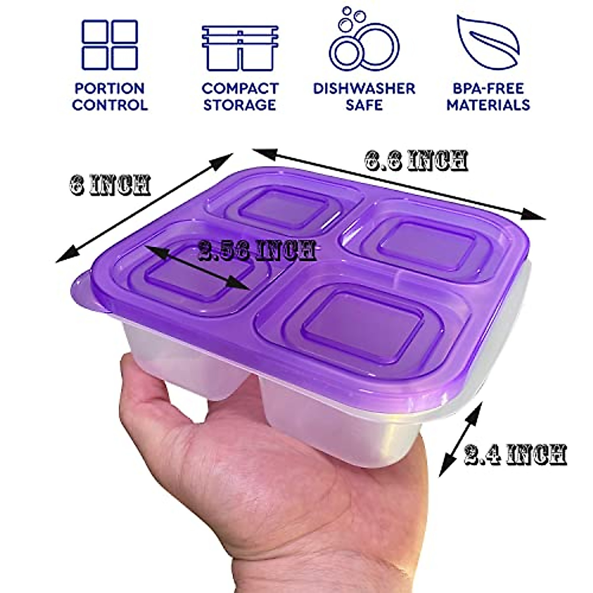 AQSXO 5 Pcs Bento Snack Food Containers, Divided Food Storage with Lids for Travel, Reusable Meal Prep Lunch Containers.