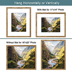 16x20 Frame Set of 2 with Plexiglass, Rustic Brown Wood Frame Display 11x14 Picture with Mat or 16 x 20 Picture Without Mat, 16x20 Poster Frame for Wall Gallery Mounting Horizontal and Vertical
