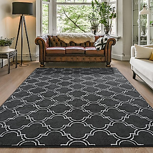 Amearea Fluffy Indoor Trellis Rug, Soft Moroccan Home Rugs for Bedroom, Shag Modern Area Rug for Living Room Kids Room Nursery, Easy Clean, Geometry Home Decor Low Pile Carpet, Dark Grey 4x6 Feet