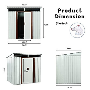 RITSU 6ft x 5ft Outdoor Metal Storage Shed, Outdoor Storage Shed with Lockable Sliding Doors, Floor Frame, Sun Protection, Waterproof Tool Storage Shed for Patio, Lawn,Backyard, White