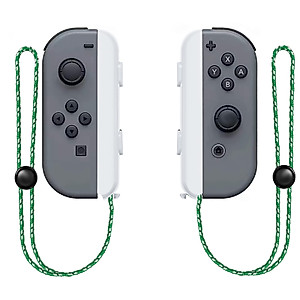 XBERSTAR1pair Straps for Switch Original .Con Strap with Thumb Grips Cap (White&Green Straps)