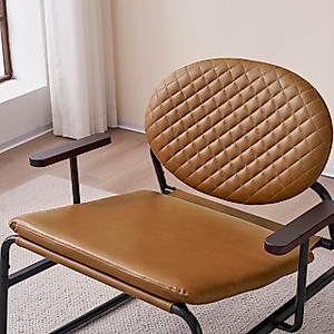 Tiophome Accent Metal Frame, PU Leather Upholstered Comfy Oval Back with Lattic, Side Leisure Lounge Arm Chairs Armchairs for Living Room, Bedroom, Brown, Extra Large