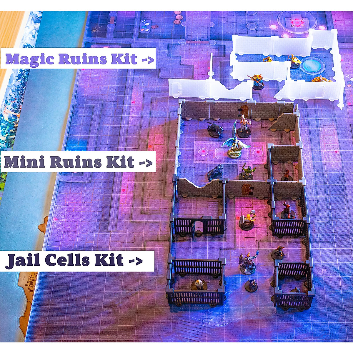 Mini Ruins Dungeon Kit - Dungeon Castle Cavern Terrain for RPGs, Dungeons & Dragons (DND), Pathfinder, War Gaming, and More! - by DCD (21+pcs, 0.6sqft, 4rooms)