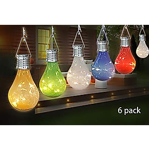pearlstar Solar Light Bulbs Outdoor Waterproof Garden Camping Hanging LED Light Lamp Bulb Globe Hanging Lights for Home Yard Christmas Party Holiday Decorations (6 Pack-Solar Light Bulbs)