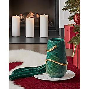 Flower Vase 8 Inch Green and Gold Snake vases for Decor, Unique Flower Vase for Bookshelf, Dinner Table, Living Room, Mantel, Halloween Decor (Upgraded) 1 pc.