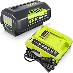 40v 6000mAh OP40601 Battery and OP401 Charger Replacement for Ryobi 40V Battery Li-ion and Charger Compatible with Ryobi 40 Volt Battery OP4026A OP40201 OP4050A OP4015 OP40261 OP40401 OP4060 (Green)