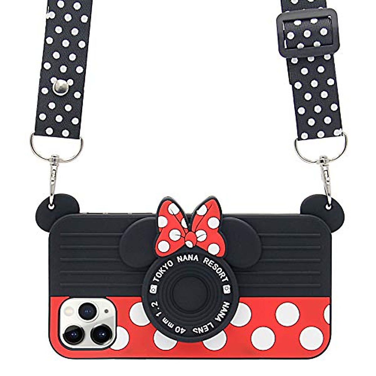 iPhone 12 Case, iPhone 12 Pro Case, Cute 3D Camera Case with Polka Dots Lanyard, Soft Silicone Case for Teens Girls Women for iPhone 12/12 Pro 6.1 inch 2020 Black/Red