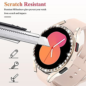 YMHML [3+3Pack for Samsung Galaxy Watch 5 Screen Protector and Case 40mm Accessories, Bling Cover Tempered Glass Film and Hard PC Diamond Crystal Bumper for Women Girls