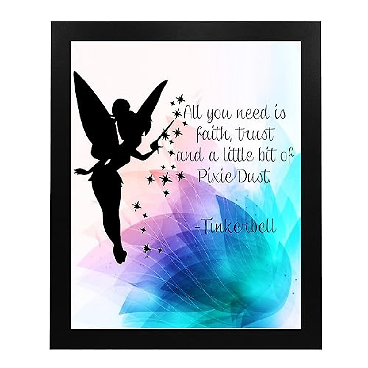 Tinkerbell Quotes- Faith, Trust & Pixie Dust- Inspirational Typographic Wall Art with Fairy Tale Print, Peter Pan Themed Wall Art Print For Home Decor, Bedroom Decor & Nursery Decor. Unframed - 8x10”