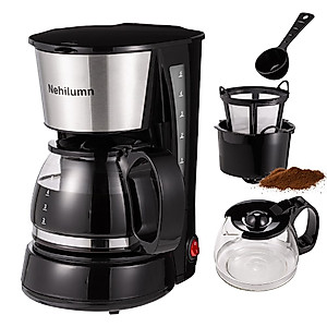 Nehilumn 4 Cup Drip Coffee Maker, Coffee Pot Machine Permanent Coffee Filter, Small Coffee Maker,20Oz Electric Coffee Maker,650W Black and Stainless Steel