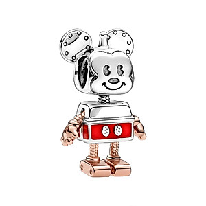 Pandora Disney Mickey robot sterling silver Rose charm with red enamel