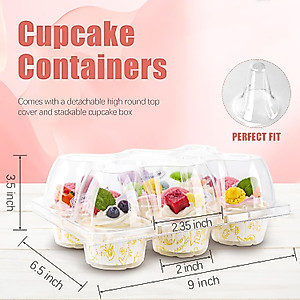 NPLUX 6 Count Cupcake Containers 30 Pack Cupcake Holders Clear Plastic Stackable Cupcake Boxes with Detachable Tall Dome Lids for 180 Cupcakes, BPA Free, Standard Size