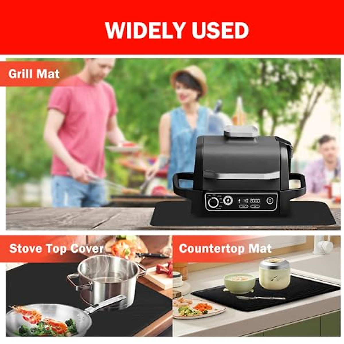 Heat Resistant Mat for Outdoor Grill Table (1mm thick), 24 x 31in Fireproof Grill Mats Under Outside Tabletop Protect Prep Table, Fire Resistance & Waterproof & Oilproof BBQ Barbecue Mat, Black