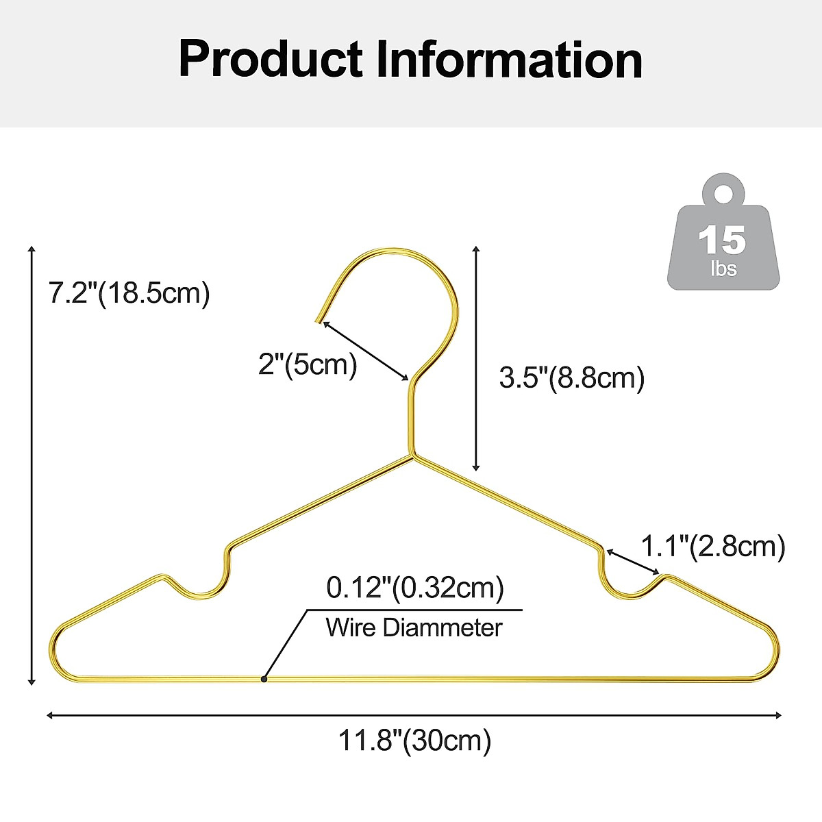 12 Inch Gold Kids Baby Hangers 30 Pack, Strong Metal Toddler Hangers for Closet, Space Saving Childrens Hangers for Clothes (Gold, 30)