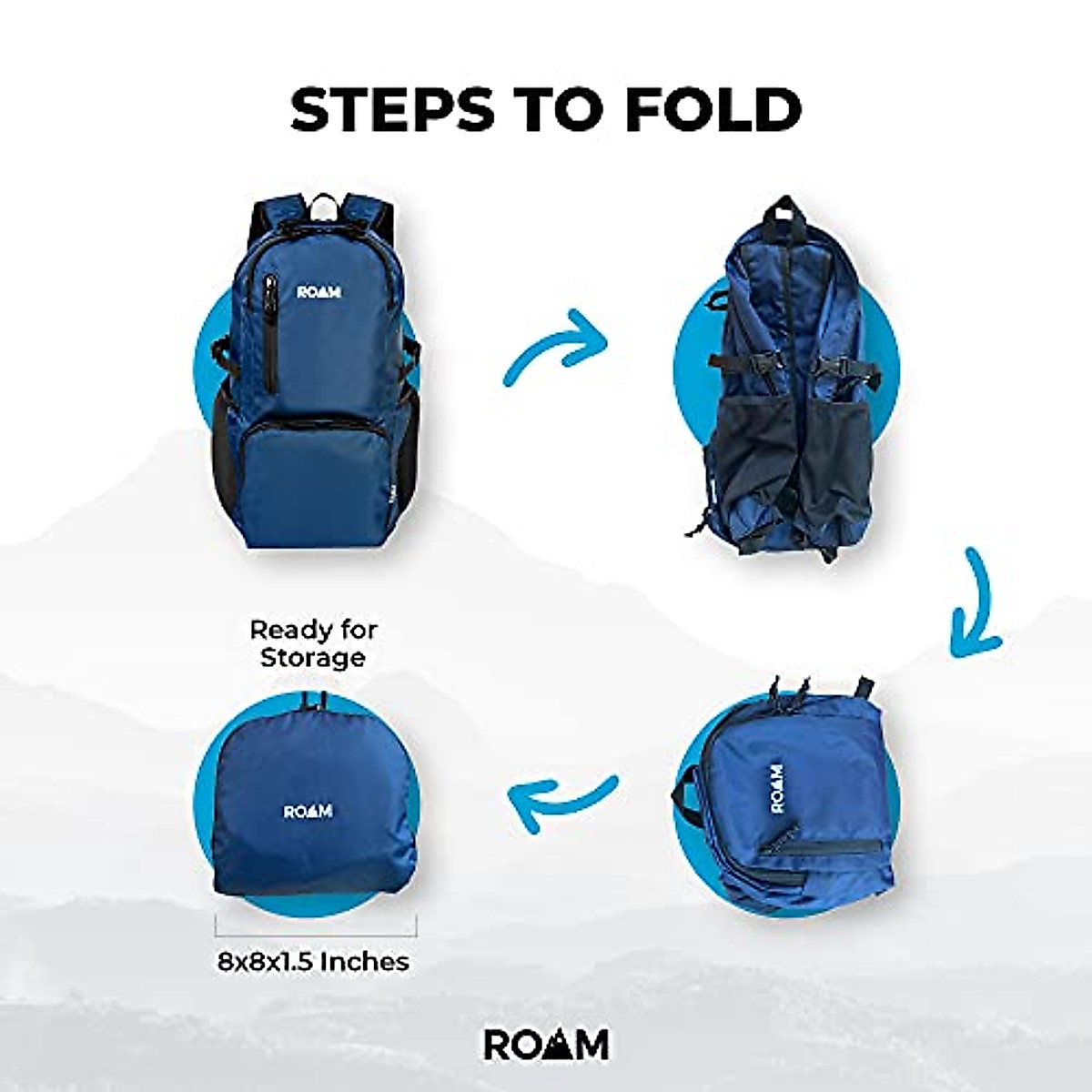 Roam 25L Hiking Daypack, Lightweight Packable Backpack, Rainproof, for Travel, Camping, Foldable, Durable, Water Resistant Ultra Light - True Black