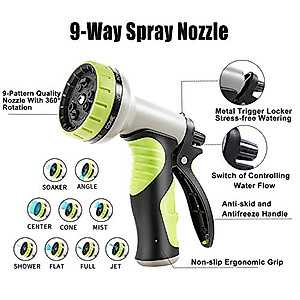 Macuvan Garden Hose 25 ft Heavy Duty-Water Hose with 9 Way Spray Nozzle and Flexible 4 Layers Hybrid-3/4’’ Nickel Plated Brass Fittings-5/8’’ Inner Core-Lead-Free Outdoor Durable Lightweight Pipe Set