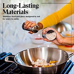 Premium Salt and Pepper Shakers with Adjustable Pour Holes - Elegant Stainless Steel Salt and Pepper Dispenser - Perfect for Himalayan, Kosher and Sea Salts - Spices