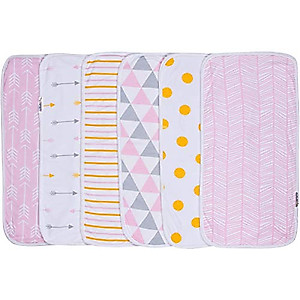 BaeBae Goods Burp Cloths for Baby Girl - Ultra Absorbent Burping Rags - Anti Shrink Unisex Burpy Clothes - Super Soft Jersey Cotton, Large 21"x10" - Thick for Newborn Cloth Diapers - 6 Pack