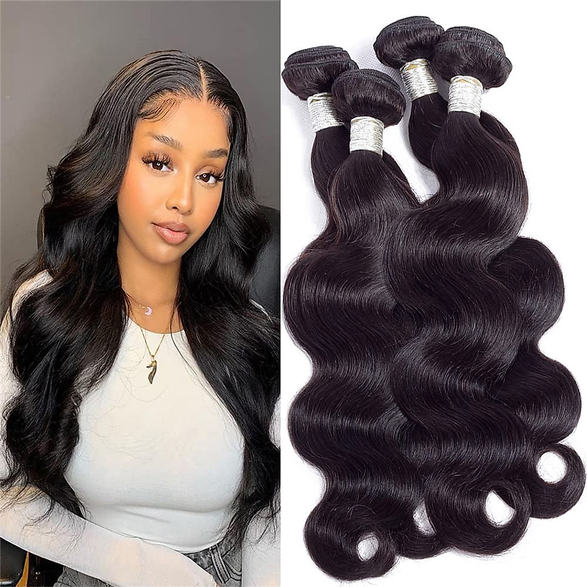Vonar Hair 8A Brazilian Body Wave Bundles 14 16 18 20inches Human Hair Weave Unprocessed Body Wave Human Hair Bundles Brazilian Body Wave Virgin Hair Extensions Natural Color
