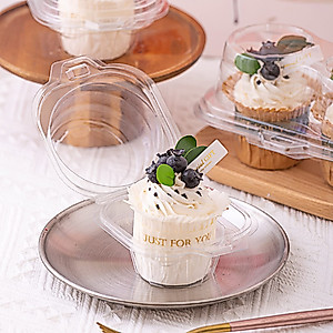 FVIEXE 100 Pack Individual Cupcake Containers, Single Plastic Cupcake Storage Boxes, Disposable Clear Cupcake Holder with Lid To Go Muffin Transport Carrier with 100 Pack Cupcake Liners for Party