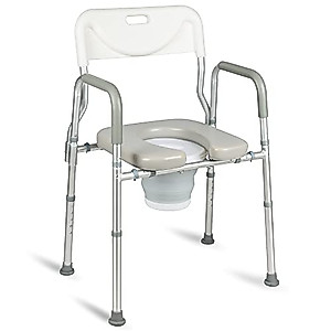 4-in-1 Raised Toilet Seat with Handles and Backrest, Bedside Commode Chair with 5L Collapsible Bucket, 330lbs Stand Alone Raised Toilet Seat, Toilet Safety Frame for Elderly, Pregnant, Disabled