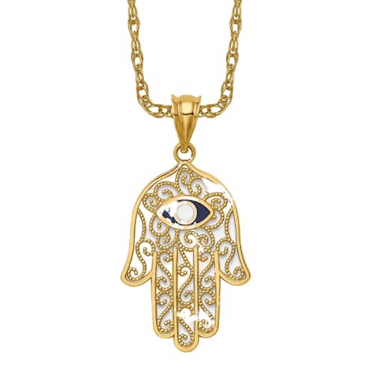 14K Yellow Gold Hamsa Hand of Fatima Evil Eye Protection Necklace Judaica Religious Pendant Israel Charm Only