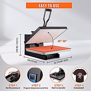 VEVOR Heat Press 16x20, 1700W Power Heat Press Machine, Fast Heating, High Pressure Heat Press Machine for T-Shirt, Digital Industrial Sublimation Printer for Heat Transfer Vinyl, Easy to Use, Black