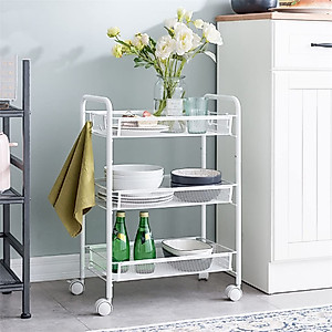 MIAOHY Kitchen Bathroom Bathroom Shelf Metal Trolley with Wheels Three-Layer Storage Rack Hook Trolley (Color : E, Size : 1)