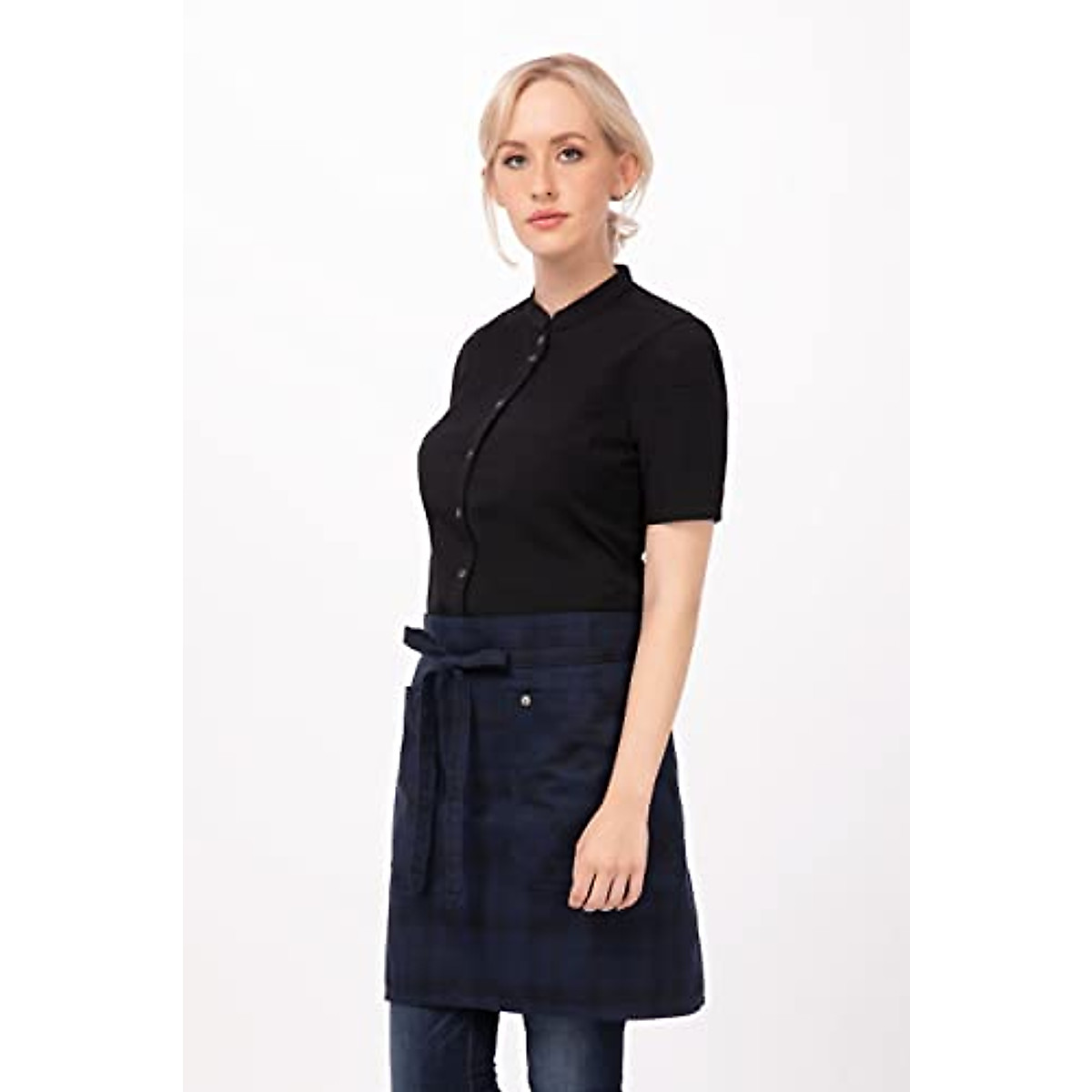 Chef Works Unisex Olympia Half Bistro Apron, Navy, One Size