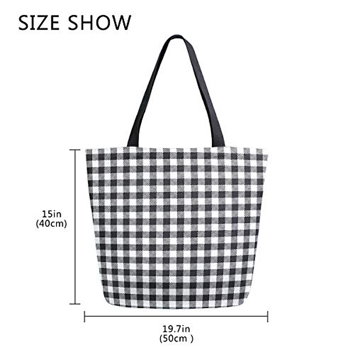 ALAZA Black Plaid Large Canvas Tote Bag for Women Girls