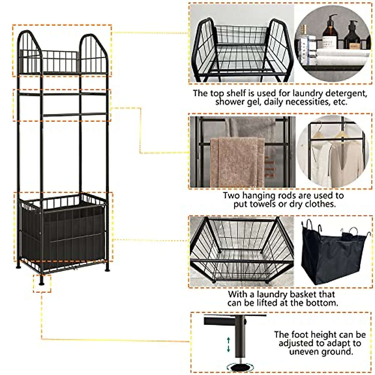 SORCEDAS Towel Rack Standing Bathroom Shelf Laundry Hamper Basket Metal Wire Storage Organizer for Laundry Room Bedroom Living Room, Black